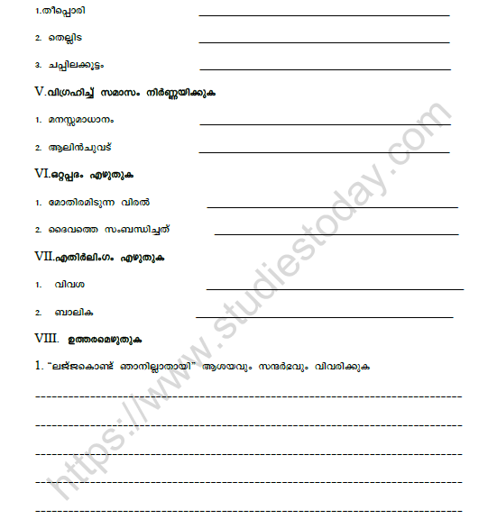 CBSE Class 8 Malayalam Practice Worksheet Set I
